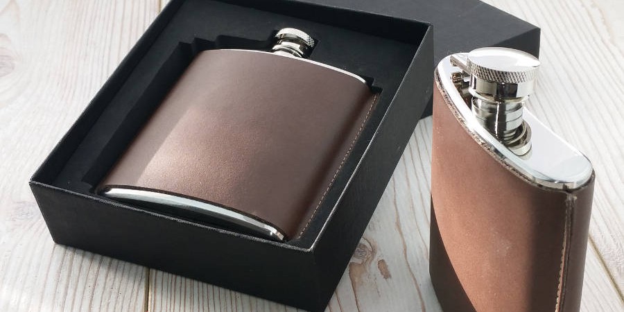 Leather Standing Seam Hip Flask | FlaskStore.ie Engraved Hip Flasks